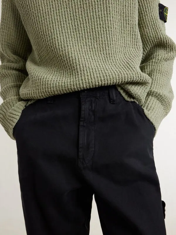 Stone Island Logo-appliquéd Straight-leg Cotton-canvas Trousers - Black
