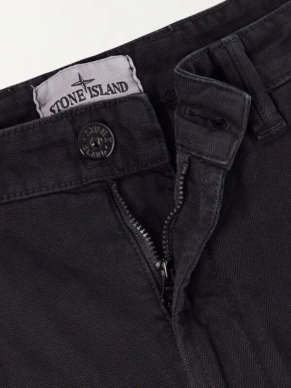 Stone Island Logo-appliquéd Straight-leg Cotton-canvas Trousers - Black