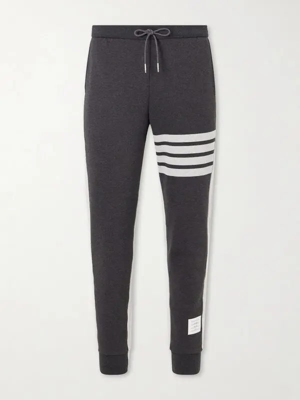 Thom Browne Tapered Striped Cotton-jersey Sweatpants - Gray