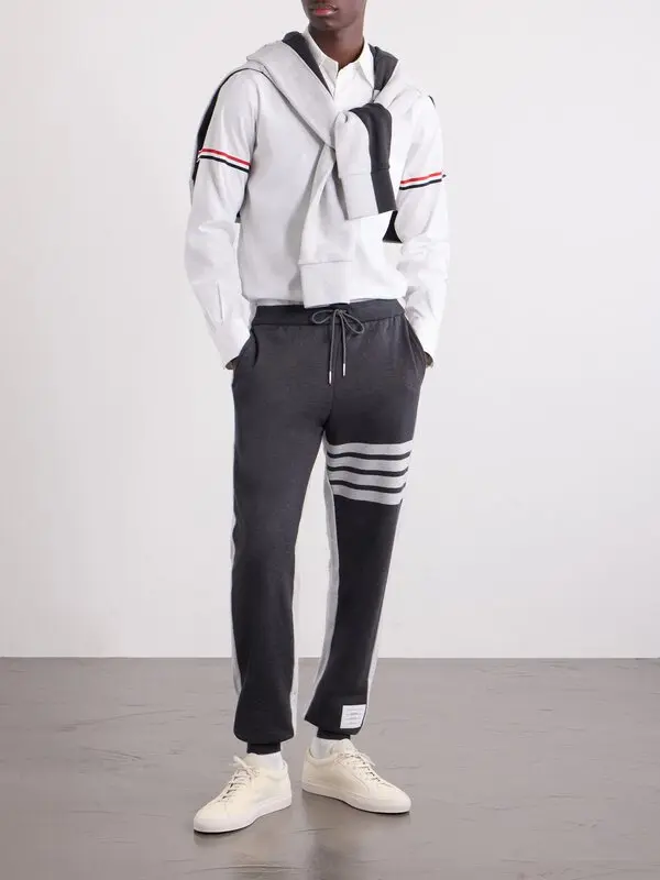 Thom Browne Tapered Striped Cotton-jersey Sweatpants - Gray