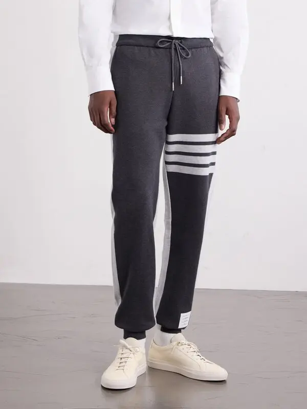 Thom Browne Tapered Striped Cotton-jersey Sweatpants - Gray