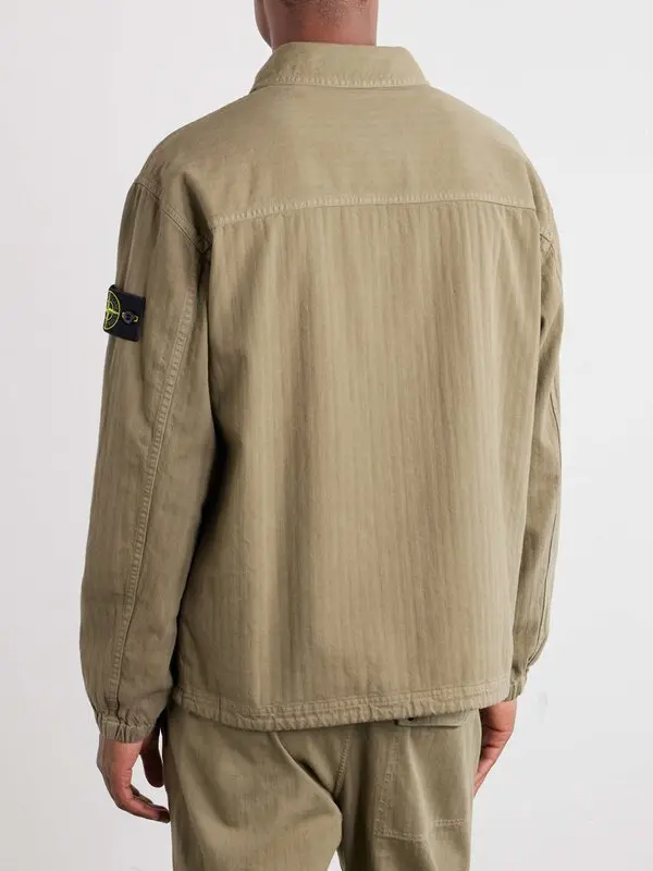 Stone Island Logo-appliquéd Garment-dyed Herringbone Cotton Shirt