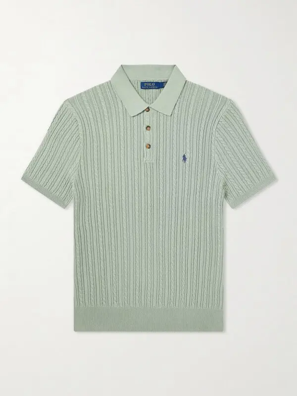 Polo Ralph Lauren Logo-embroidered Cable-knit Cotton Polo Shirt