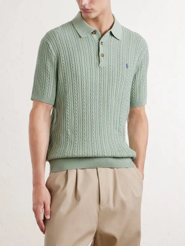 Polo Ralph Lauren Logo-embroidered Cable-knit Cotton Polo Shirt