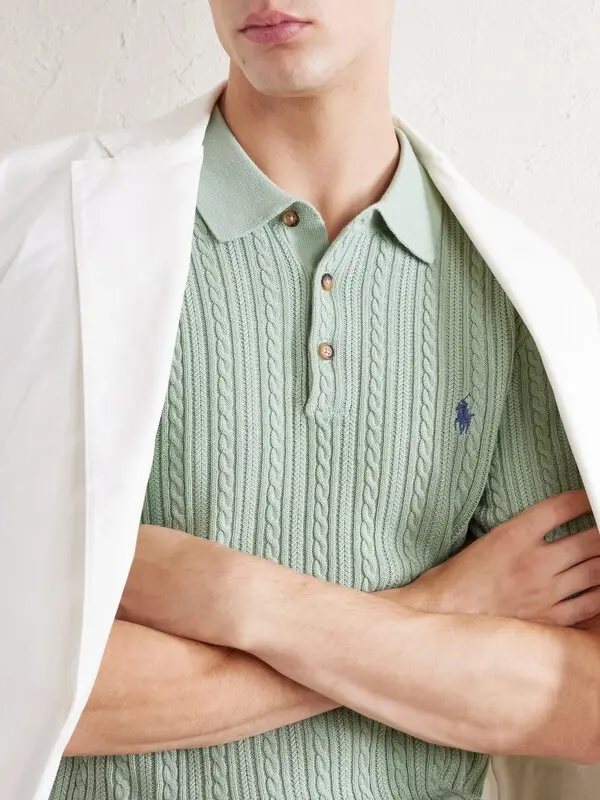 Polo Ralph Lauren Logo-embroidered Cable-knit Cotton Polo Shirt