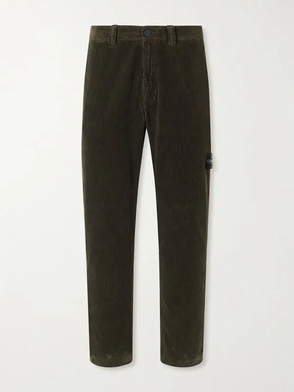 Stone Island Logo-appliquéd Wide-leg Cotton-corduroy Trousers - Green