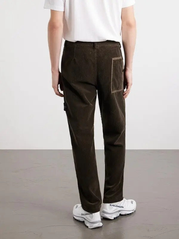 Stone Island Logo-appliquéd Wide-leg Cotton-corduroy Trousers - Green