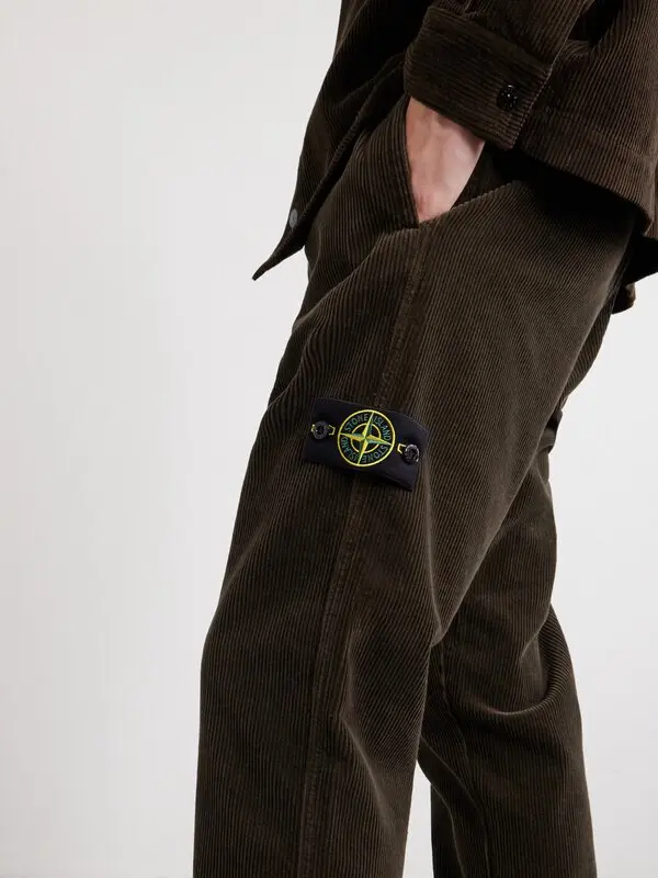 Stone Island Logo-appliquéd Wide-leg Cotton-corduroy Trousers - Green