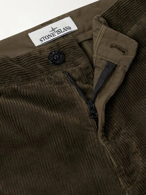 Stone Island Logo-appliquéd Wide-leg Cotton-corduroy Trousers - Green