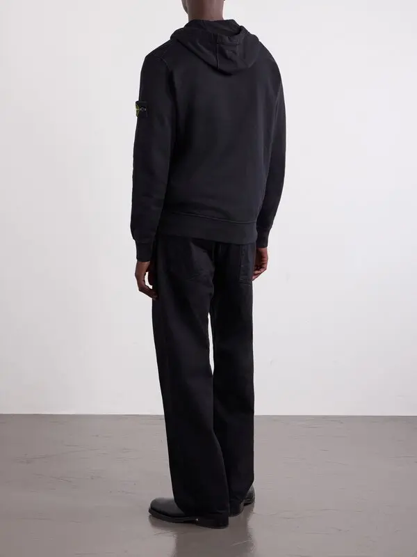 Stone Island Logo-appliquéd Cotton-jersey Zip-up Hoodie - Black