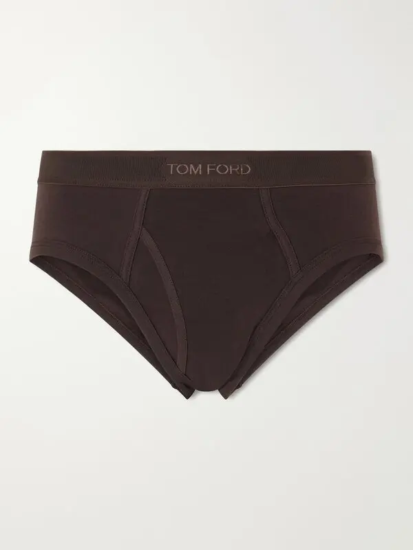TOM FORD Stretch-cotton Briefs - Brown