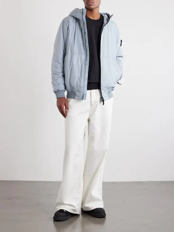 Stone Island Logo-appliquéd Garment-dyed Crinkled Shell Hooded Jacket