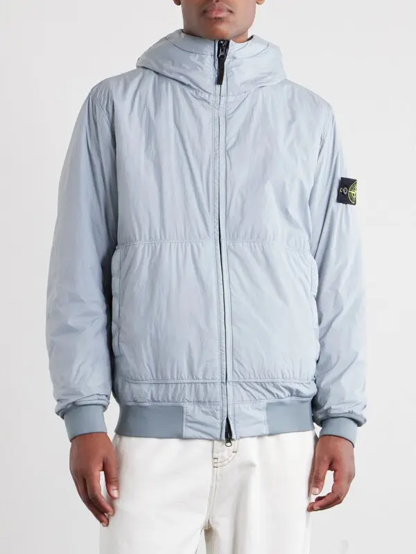 Stone Island Logo-appliquéd Garment-dyed Crinkled Shell Hooded Jacket