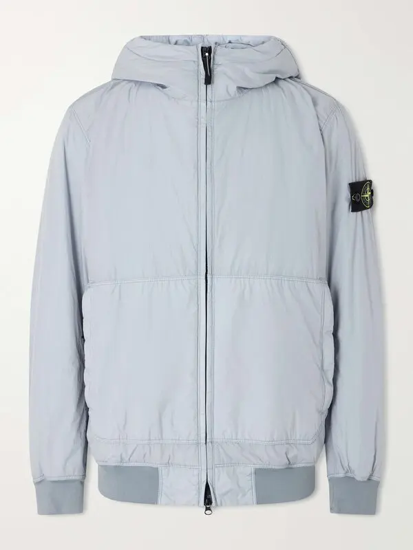 Stone Island Logo-appliquéd Padded Garment-dyed Crinkled-shell Hooded Jacket