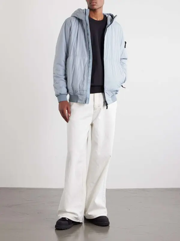 Stone Island Logo-appliquéd Padded Garment-dyed Crinkled-shell Hooded Jacket