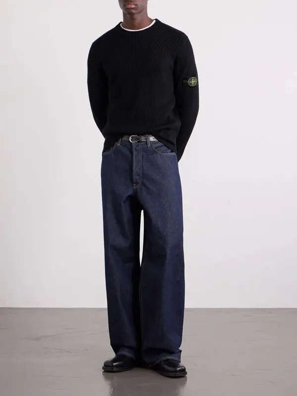Stone Island Logo-appliquéd Ribbed Virgin Wool Sweater
