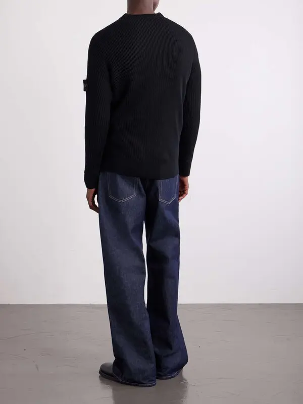 Stone Island Logo-appliquéd Ribbed Virgin Wool Sweater