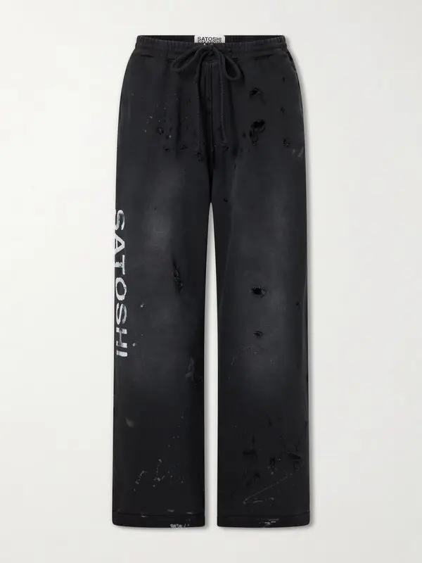 SATOSHI NAKAMOTO Luke Straight-leg Logo-printed Cotton-fleece Sweatpants - Black