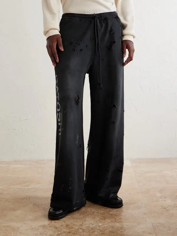SATOSHI NAKAMOTO Luke Straight-leg Logo-printed Cotton-fleece Sweatpants - Black