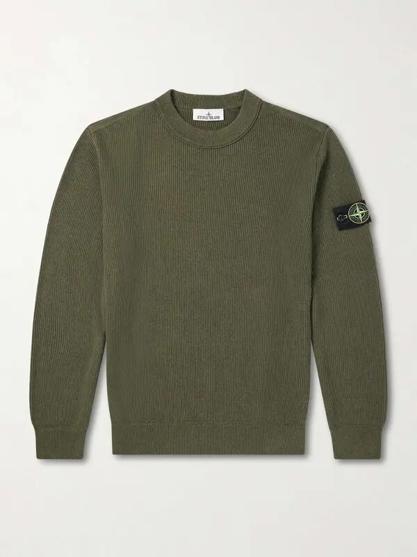 Stone Island Logo-appliquéd Ribbed Cotton Sweater
