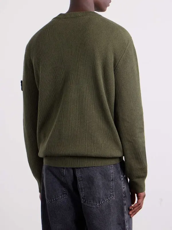 Stone Island Logo-appliquéd Ribbed Cotton Sweater