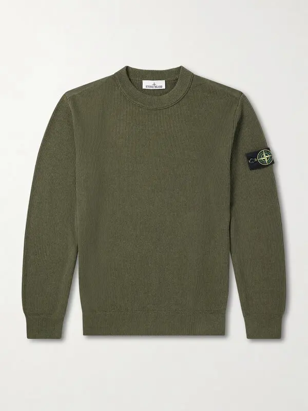 Stone Island Logo-appliquéd Ribbed Cotton Sweater