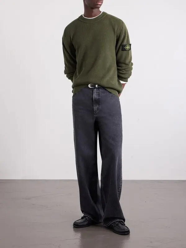 Stone Island Logo-appliquéd Ribbed Cotton Sweater
