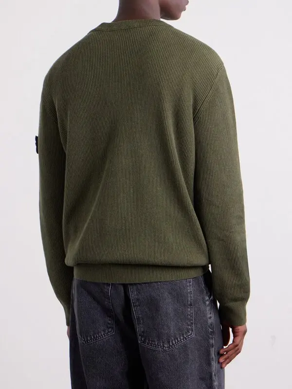 Stone Island Logo-appliquéd Ribbed Cotton Sweater