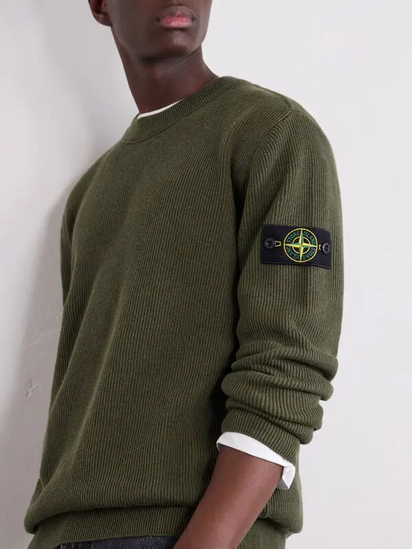 Stone Island Logo-appliquéd Ribbed Cotton Sweater