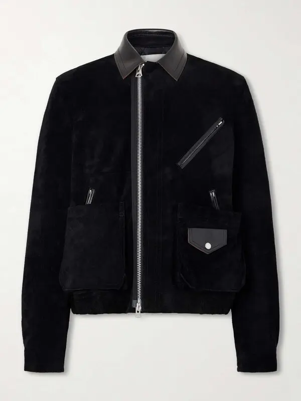 Sacai Leather-trimmed Suede Jacket