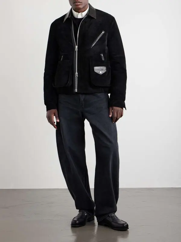 Sacai Leather-trimmed Suede Jacket