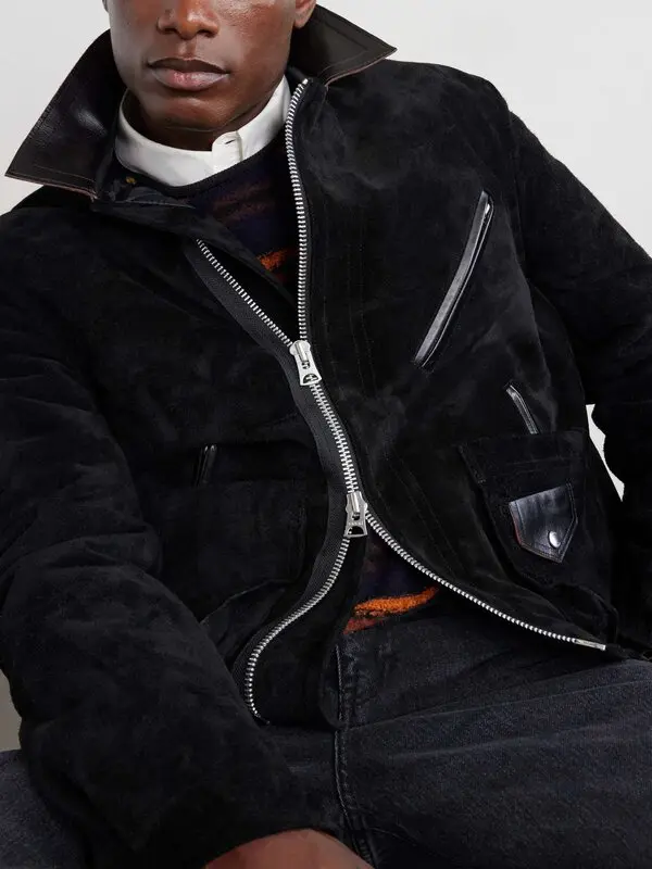 Sacai Leather-trimmed Suede Jacket