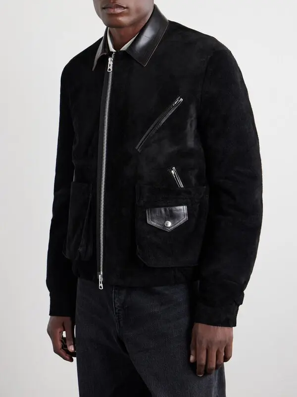 Sacai Leather-trimmed Suede Jacket