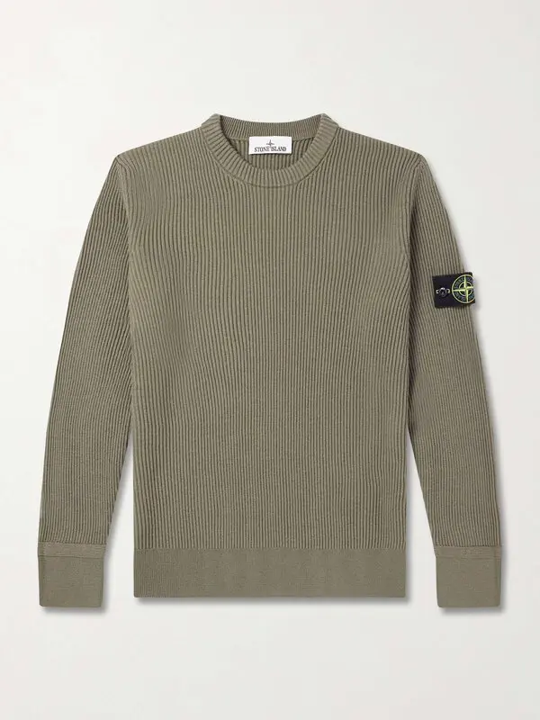 Stone Island Logo-appliquéd Ribbed Cotton-blend Sweater