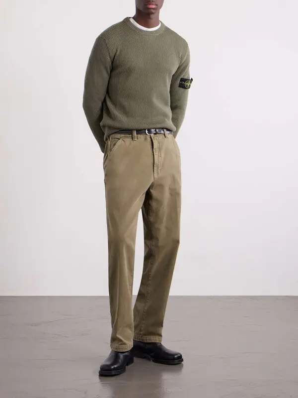Stone Island Logo-appliquéd Ribbed Cotton-blend Sweater