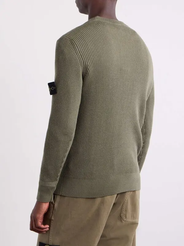 Stone Island Logo-appliquéd Ribbed Cotton-blend Sweater