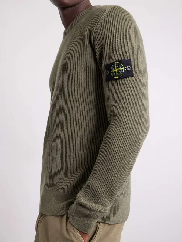 Stone Island Logo-appliquéd Ribbed Cotton-blend Sweater