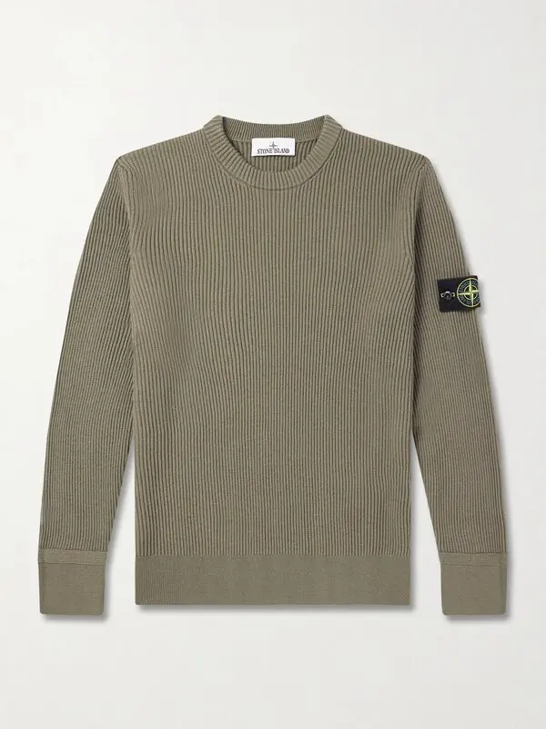 Stone Island Logo-appliquéd Ribbed Cotton-blend Sweater