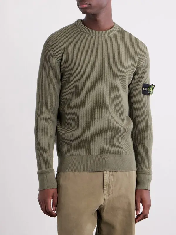 Stone Island Logo-appliquéd Ribbed Cotton-blend Sweater