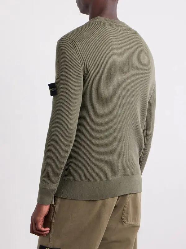 Stone Island Logo-appliquéd Ribbed Cotton-blend Sweater