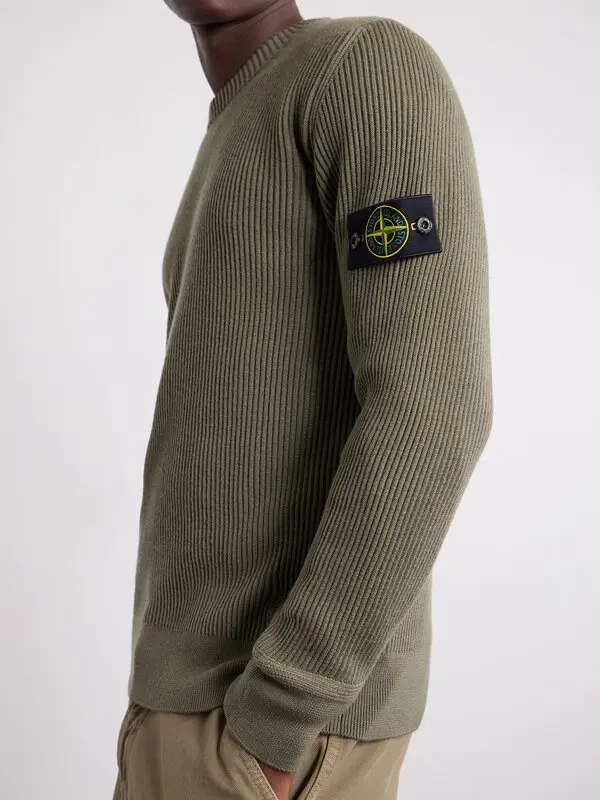 Stone Island Logo-appliquéd Ribbed Cotton-blend Sweater