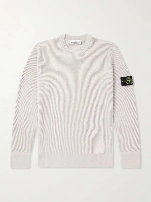 Stone Island Logo-appliquéd Ribbed Virgin Wool Sweater
