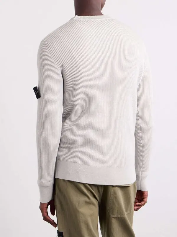 Stone Island Logo-appliquéd Ribbed Virgin Wool Sweater