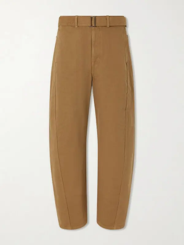 LEMAIRE Straight-leg Belted Cotton-twill Trousers - Brown