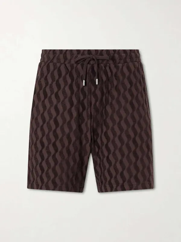 Frescobol Carioca Augusto Cotton And Linen-blend Jacquard Terry Shorts - Brown