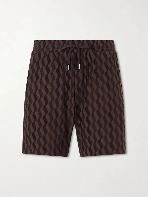 Frescobol Carioca Augusto Cotton And Linen-blend Jacquard Terry Shorts - Brown