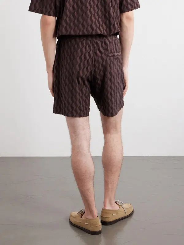 Frescobol Carioca Augusto Cotton And Linen-blend Jacquard Terry Shorts - Brown