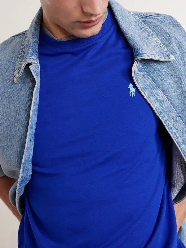 Polo Ralph Lauren Logo-embroidered Cotton-jersey T-shirt - Blue
