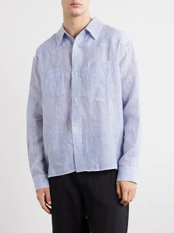 CHERRY LOS ANGELES Striped Linen Western Shirt