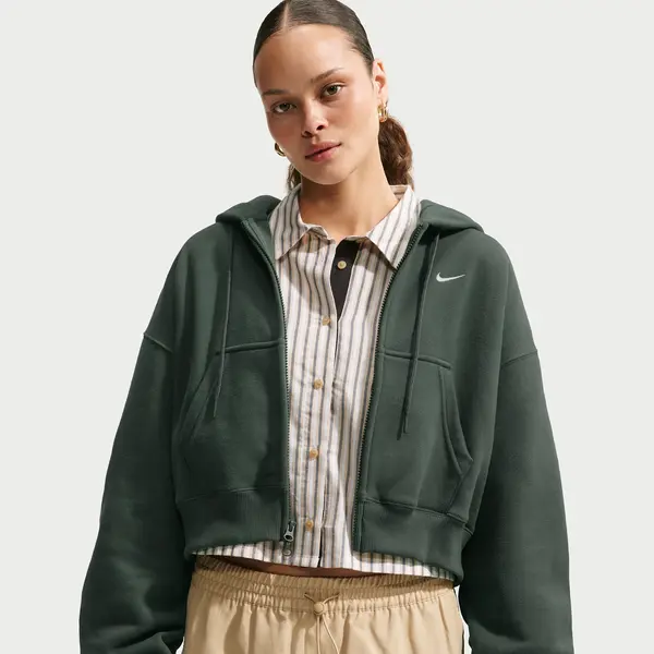 Nike Studio Fleece Oversized Full-zip Cropped Hoodie - Green